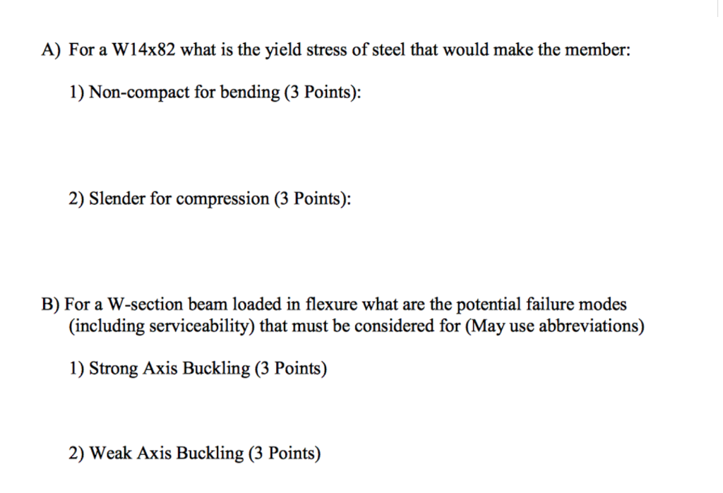 Solved A) For a W14x82 what is the yield stress of steel | Chegg.com