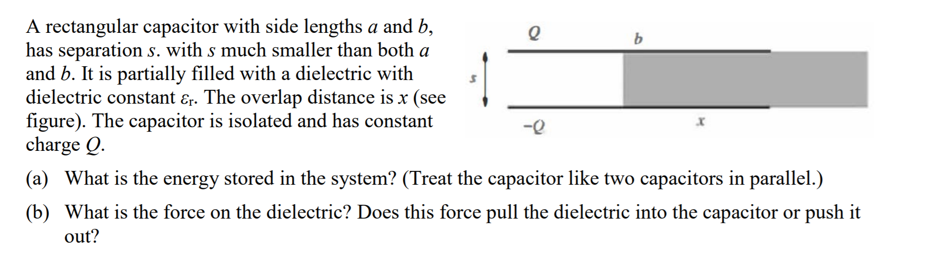 Solved A rectangular capacitor with side lengths a and b, | Chegg.com