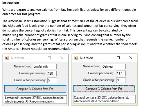 Solved Instructions Write a program to analyze calories from | Chegg.com