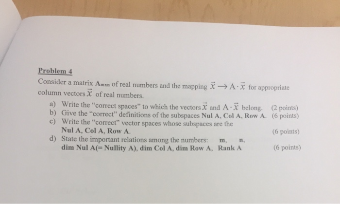 Solved Problem 4 Consider a matrix Amsn of real numbers and | Chegg.com