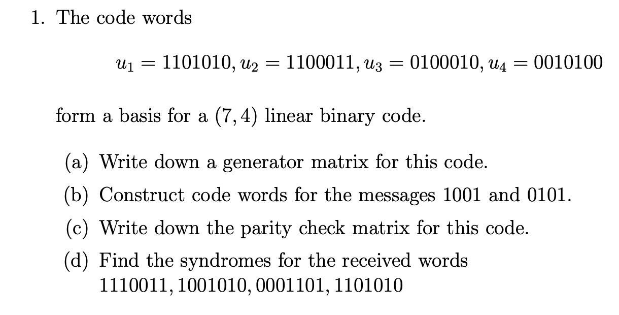 Solved 1 The Code Words Chegg
