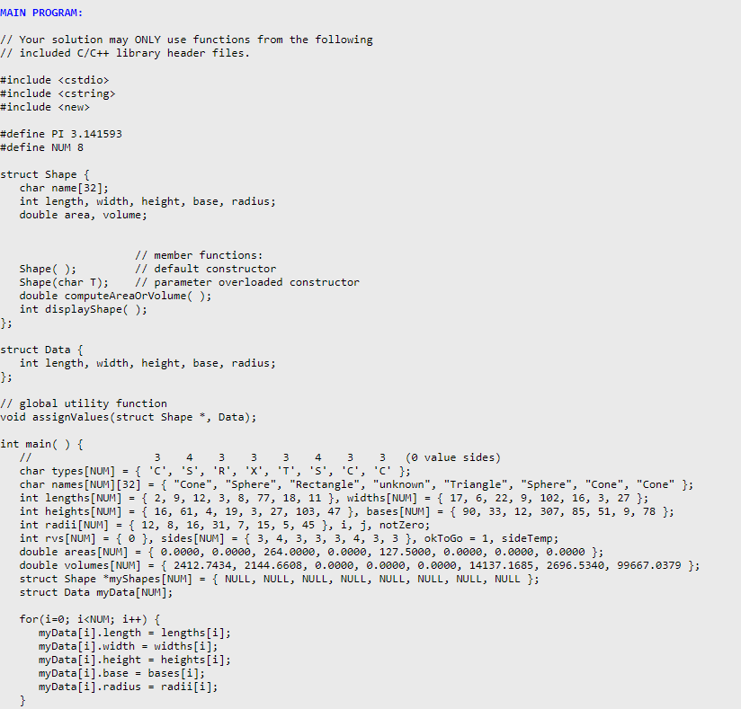 Solved SUBMISSIONS MUST NOT INCLUDE main( ) When submitting | Chegg.com
