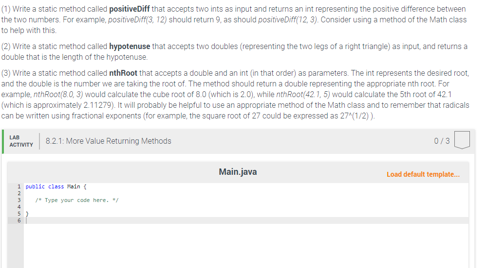 Solved 1 Write A Static Method Called Positivediff That 6796