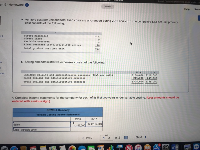 Solved 19 - Homework Saved Help Save & The following | Chegg.com