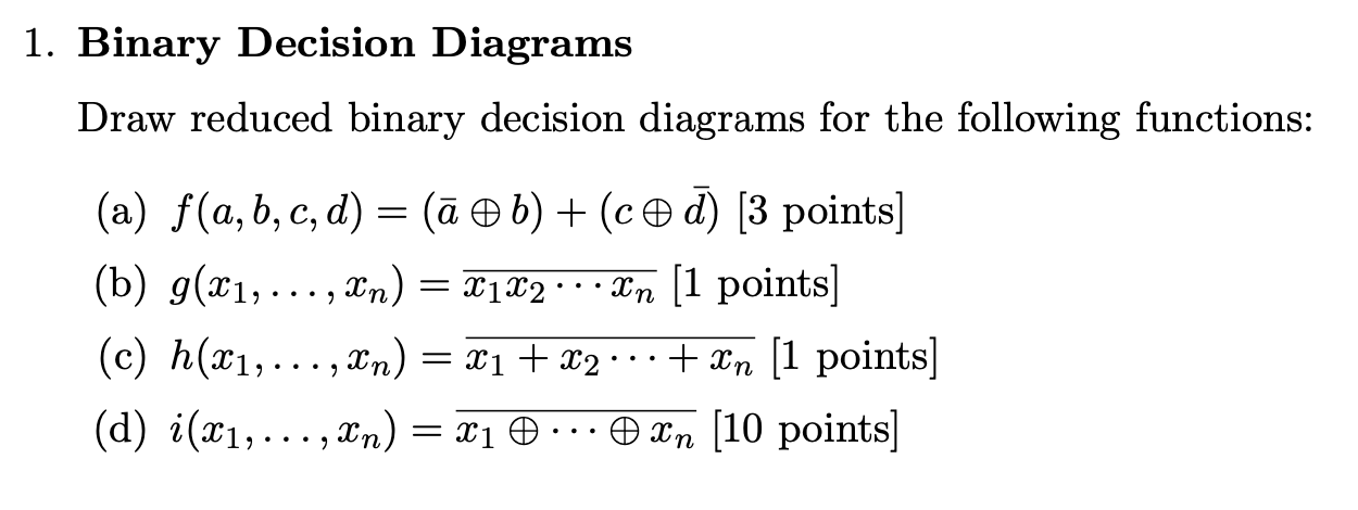 Solved 1. Binary Decision Diagrams Draw reduced binary | Chegg.com