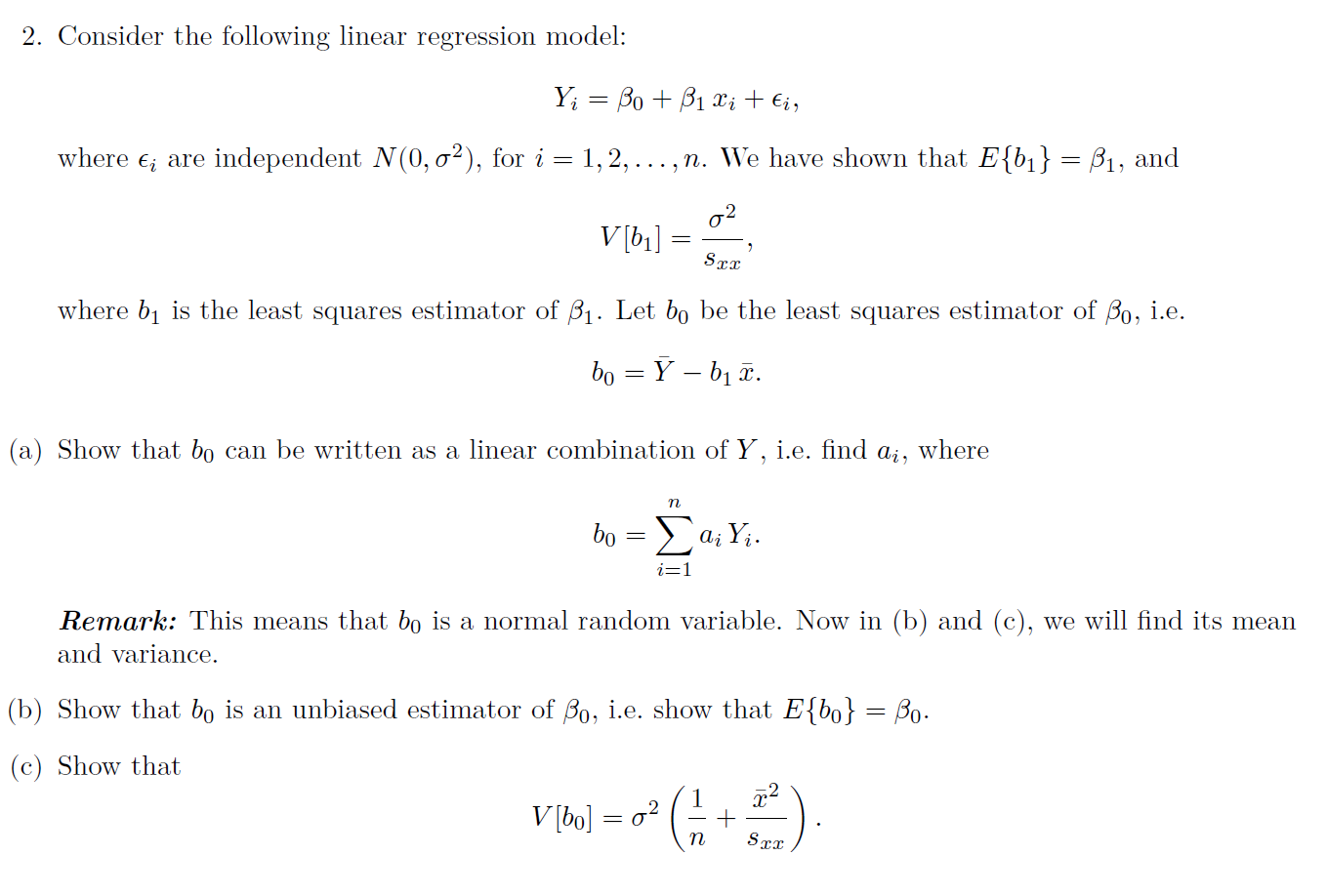 Solved 2. Consider the following linear regression model: Yį | Chegg.com