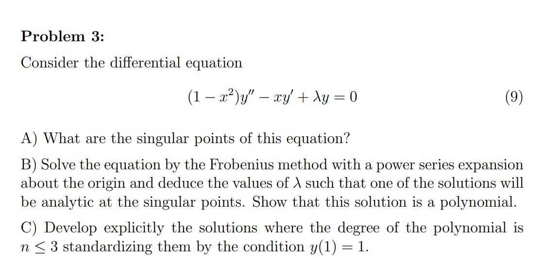 Solved Problem 3: Consider the differential equation (1 - cº | Chegg.com