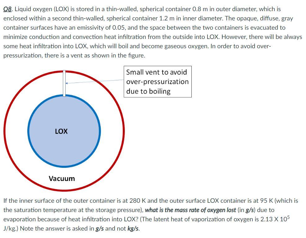 Solved 08. Liquid oxygen (LOX) is stored in a thin-walled, | Chegg.com