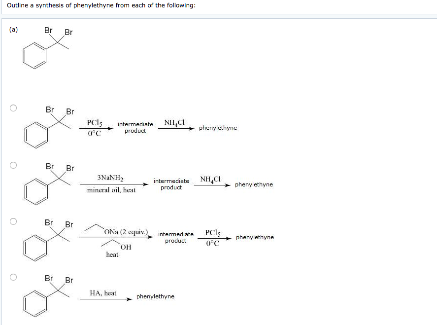 Solved Outline a synthesis of phenylethyne from each of the | Chegg.com