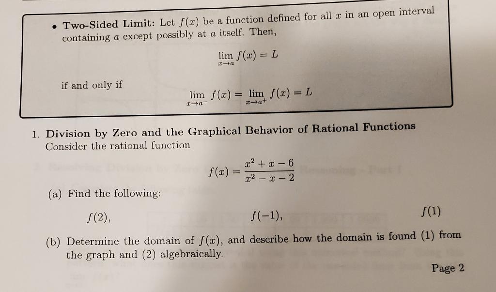 Solved • Two-Sided Limit: Let f(x) be a function defined for | Chegg.com