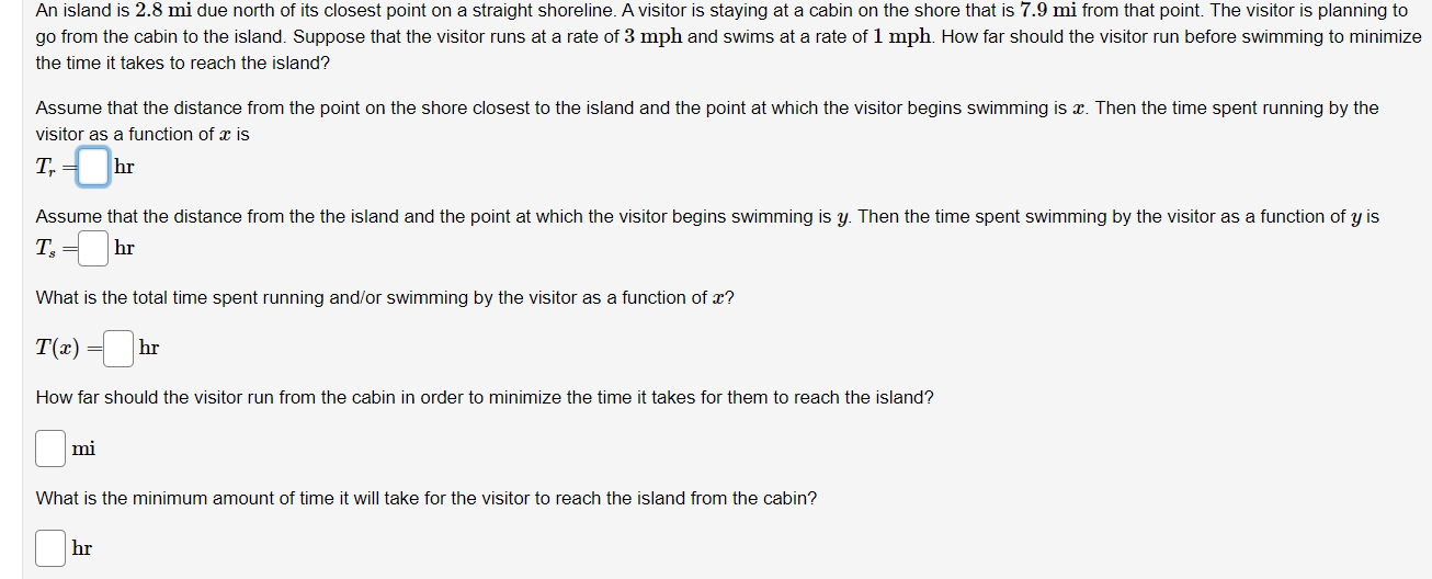 Solved An island is 2.8mi due north of its closest point on | Chegg.com