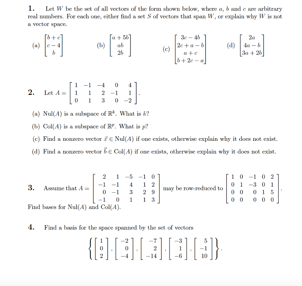 Solved 1. Let W be the set of all vectors of the form shown | Chegg.com