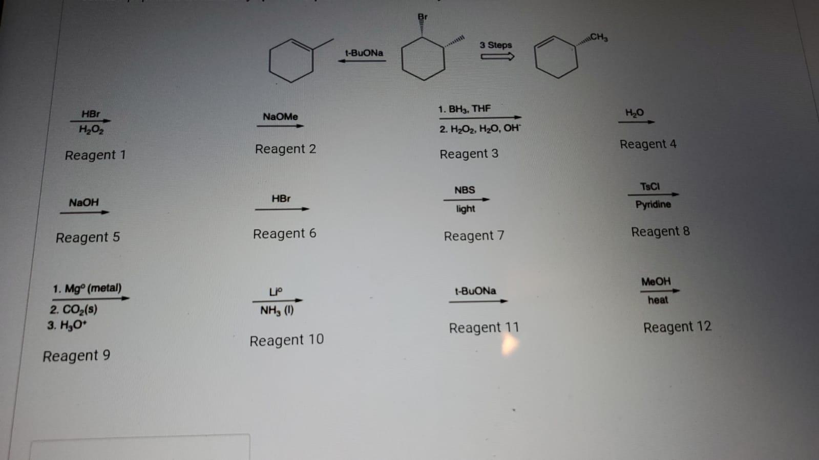 CH, 3 Steps t-BUONa HB 1. BH3. THE NaOme H2O H2O2 2. | Chegg.com