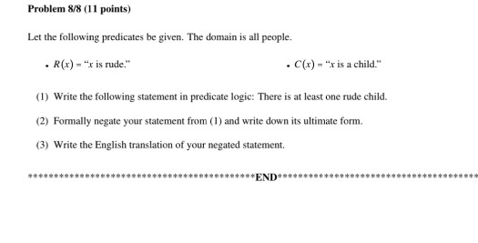 Solved Problem 8/8 (11 points) Let the following predicates | Chegg.com
