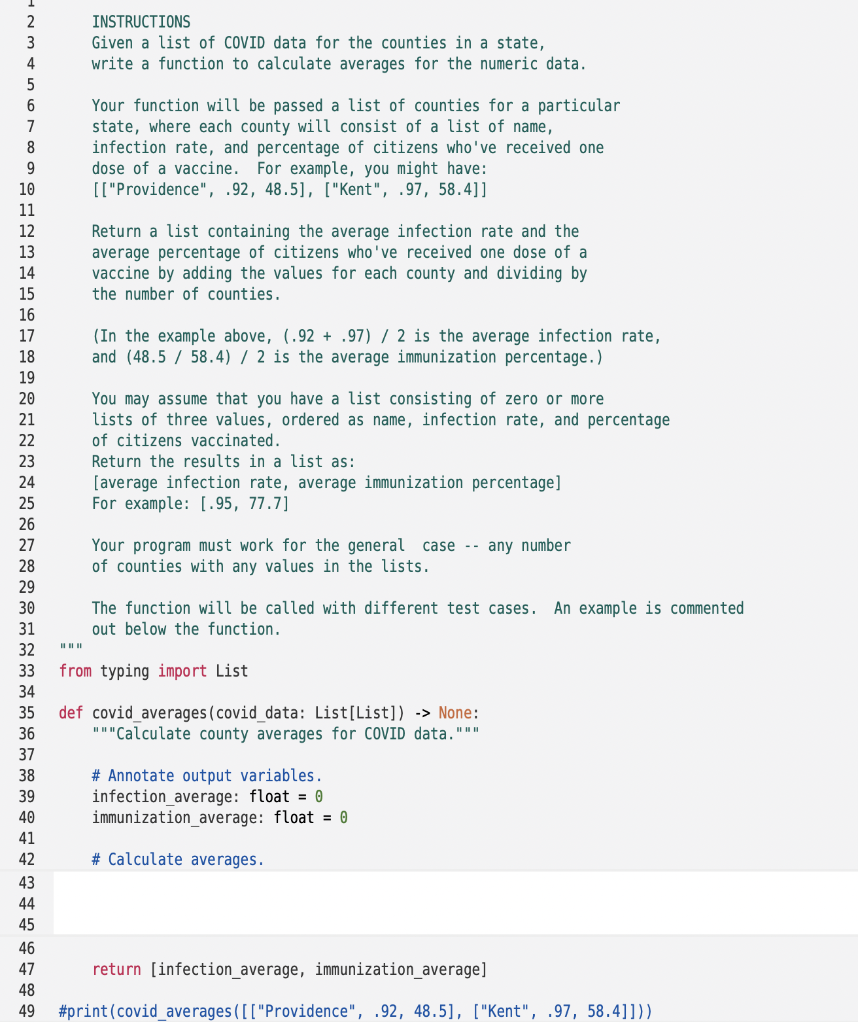 Solved INSTRUCTIONS Given a list of COVID data for the | Chegg.com