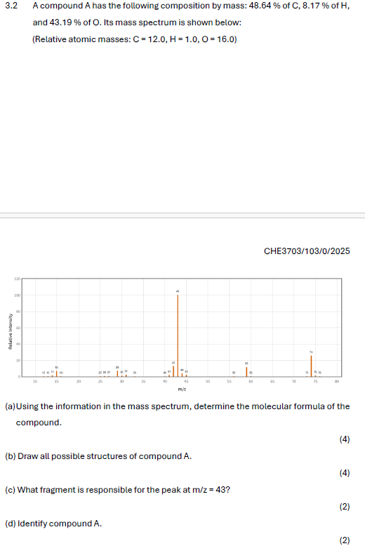 Solved 3.2 ﻿A compound A has the following composition by | Chegg.com