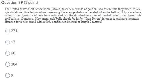 Solved Question 39 (1 point) The United States Golf | Chegg.com