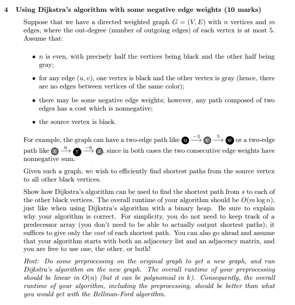 4 Using Dijkstra's algorithm with some negative edge | Chegg.com