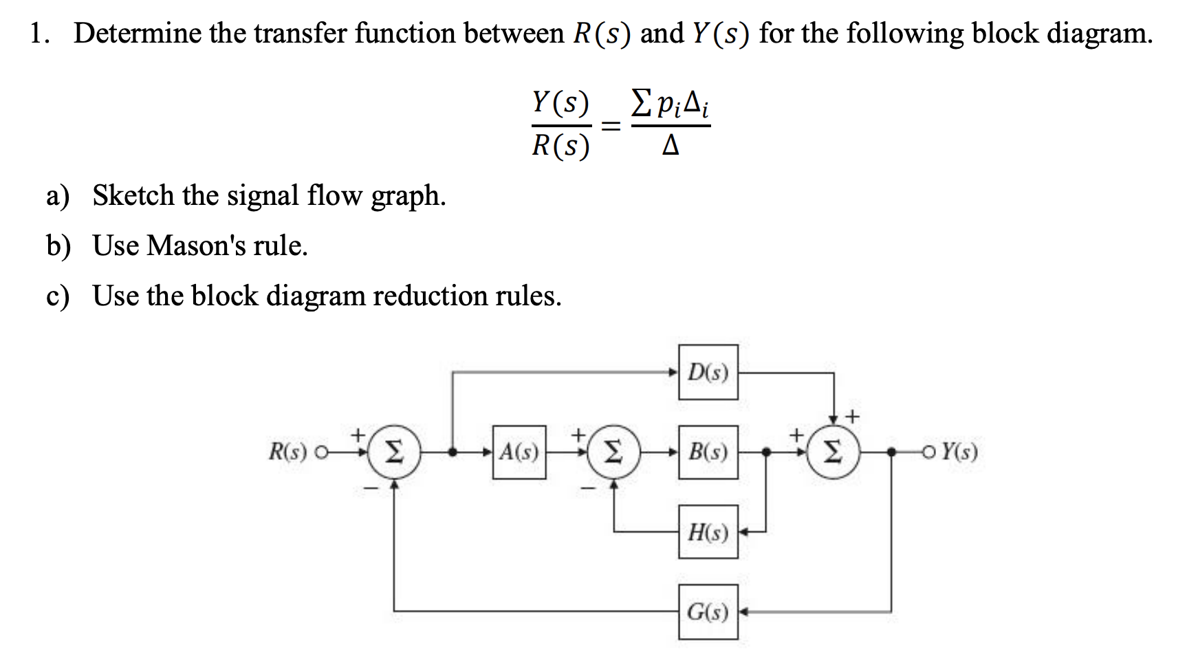 Solved 1. Determine the transfer function between R(s) and | Chegg.com