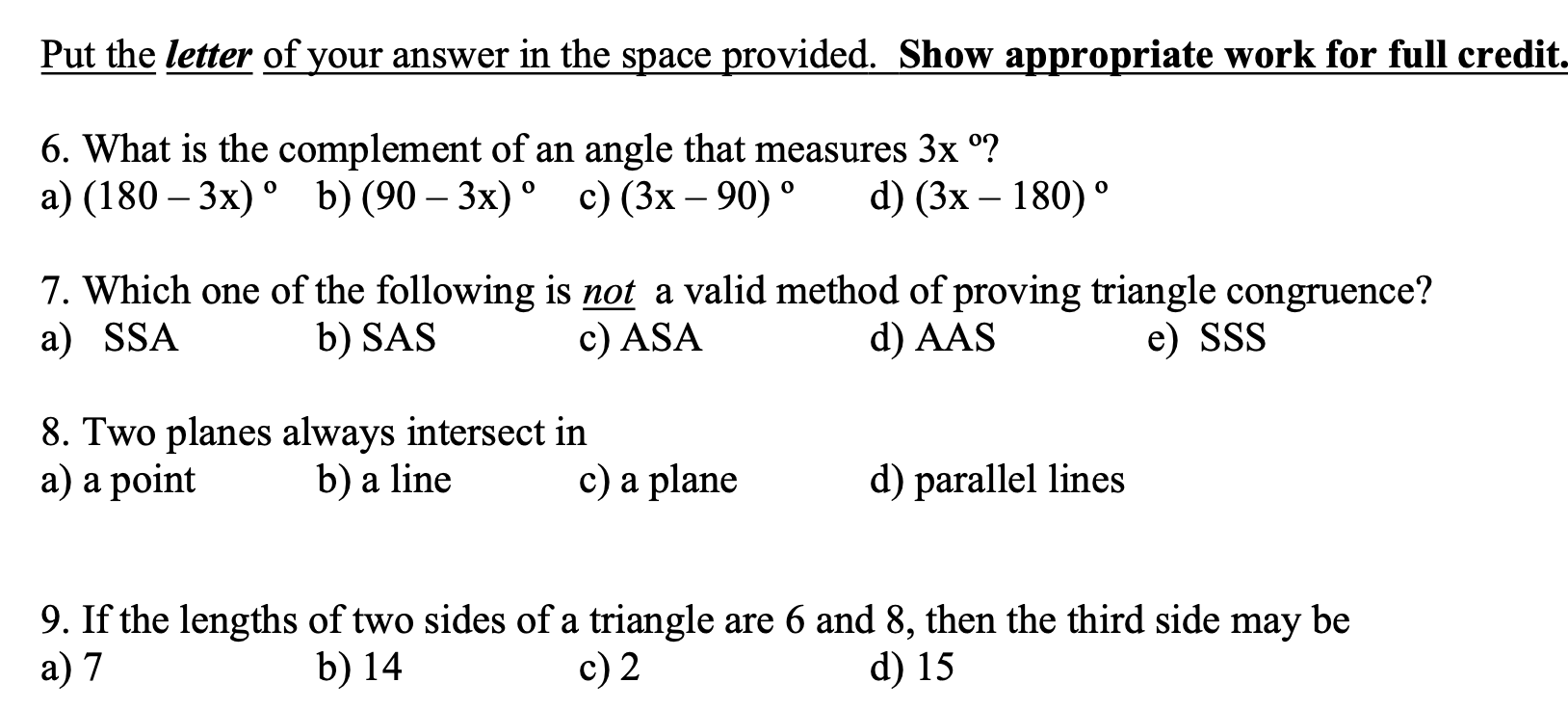 Solved Put the letter of your answer in the space provided. | Chegg.com