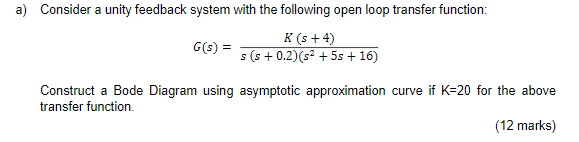 Solved a) Consider a unity feedback system with the | Chegg.com