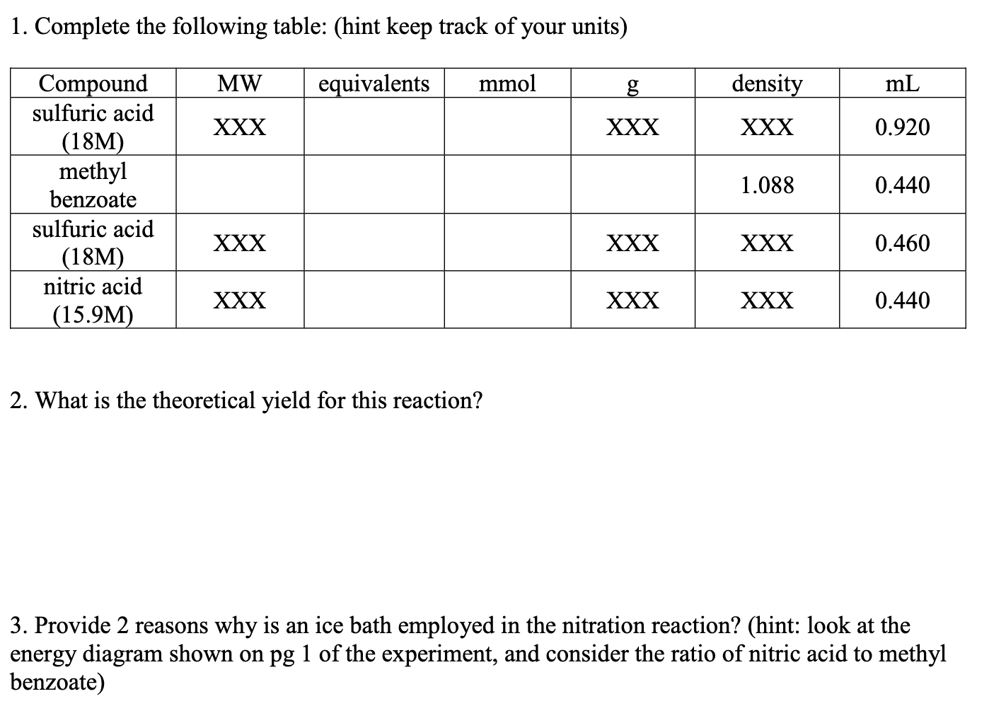 Solved 1. Complete the following table: (hint keep track of | Chegg.com