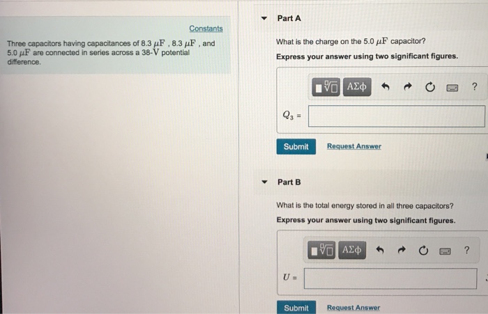 Solved PartA Constants Three capacitors having capacitances | Chegg.com