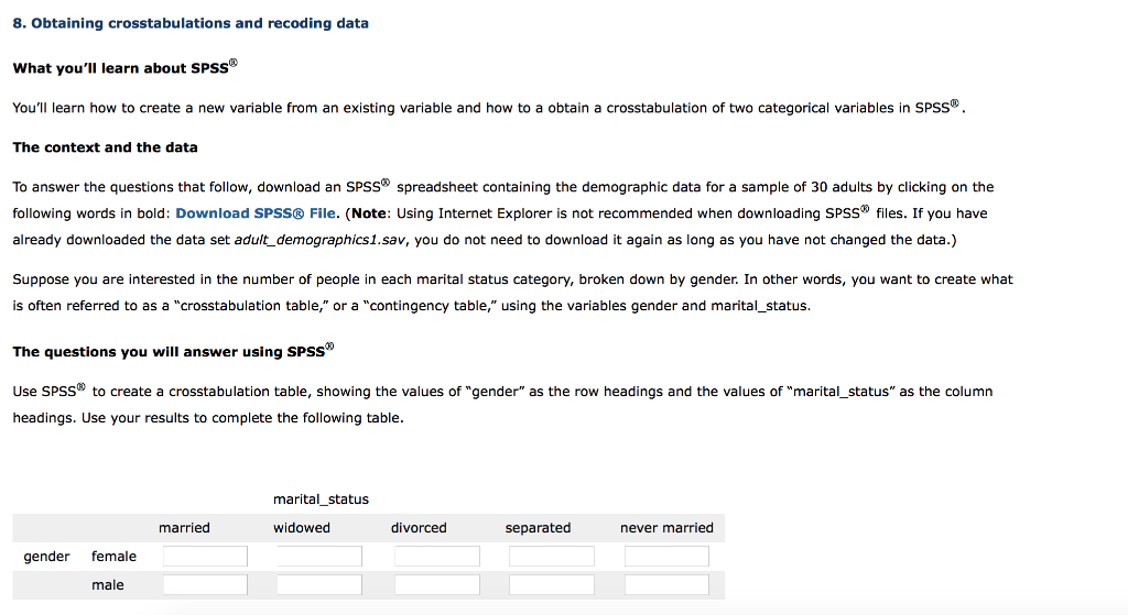 8. Obtaining crosstabulations and recoding data What | Chegg.com