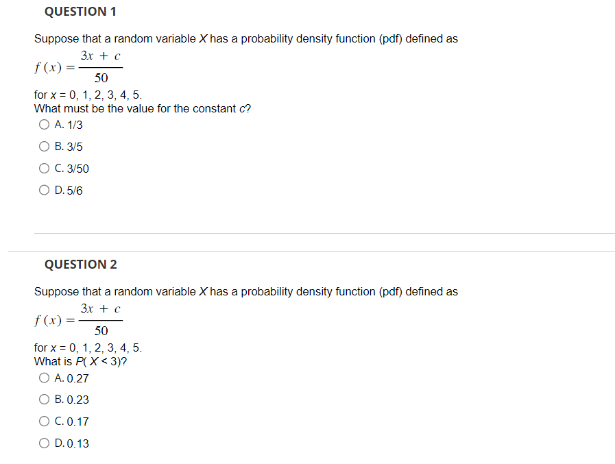 Solved Suppose that a random variable X has a probability | Chegg.com