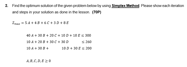 Solved 2. Find the optimum solution of the given problem | Chegg.com