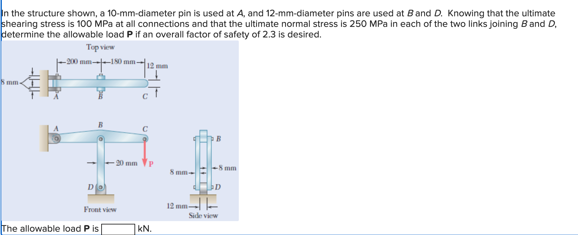 Solved In the structure shown, a 10-mm-diameter pin is used | Chegg.com