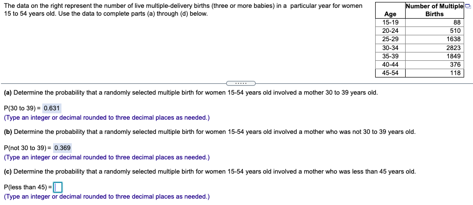 Solved The data on the right represent the number of live | Chegg.com