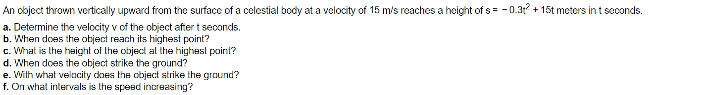 Solved An Object Thrown Vertically Upward From The Surface