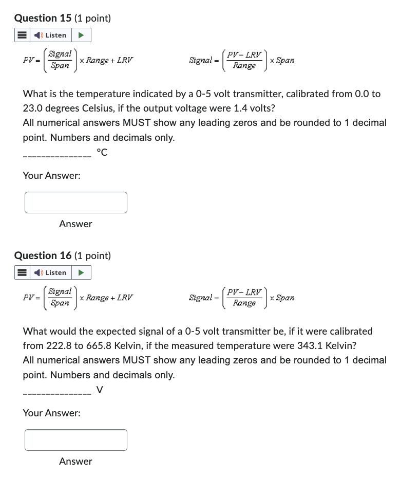 Solved PV=( Span Signal )× Range +LRV Signal =( Range | Chegg.com