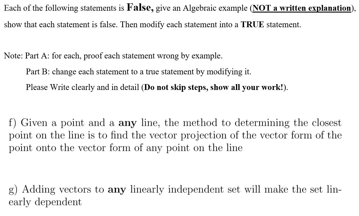 Solved Each of the following statements is False, give an | Chegg.com