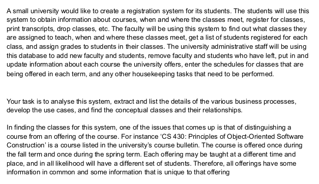 Solved For the University Registration sytem you worked on | Chegg.com
