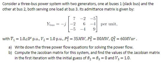 Consider a three-bus power system with two | Chegg.com