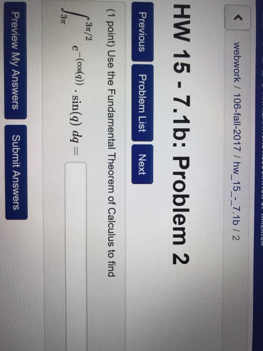 Solved webwork / 106-fall-2017 / hw 15-7.1b /2 HW 15 7.1b: | Chegg.com