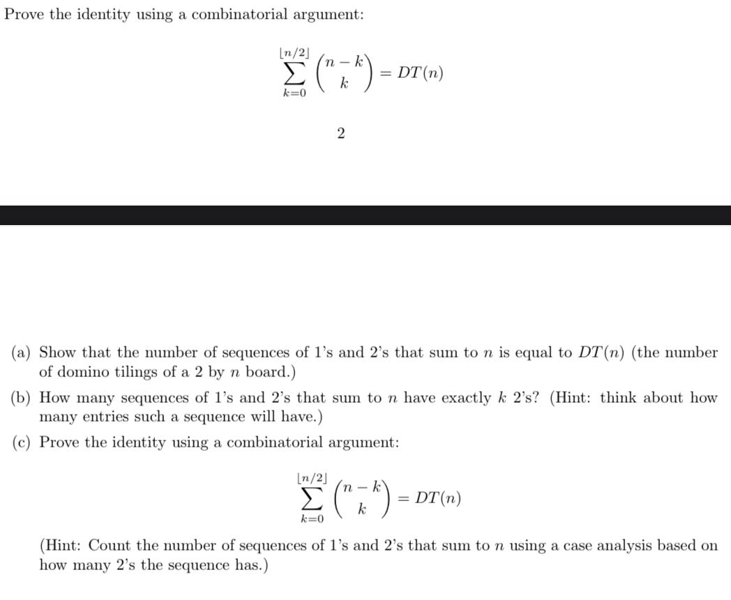 Solved Prove The Identity Using A Combinatorial Argument 5148