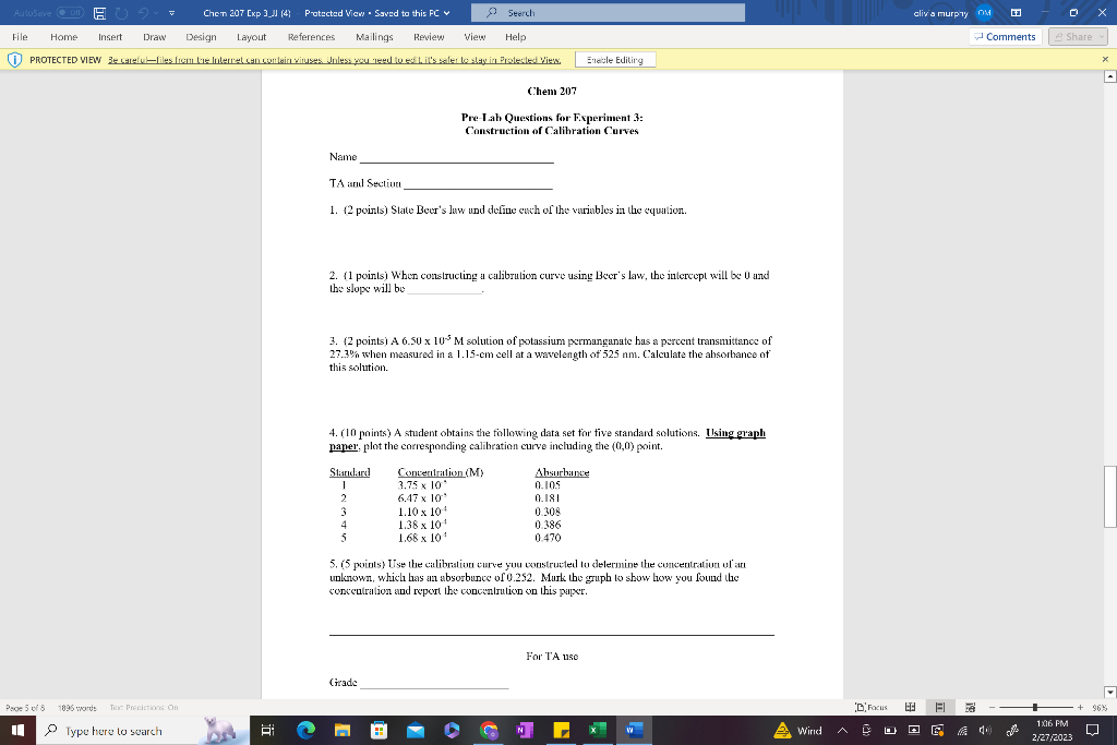 Solved I have attached my Chem lab packet, I need help with | Chegg.com