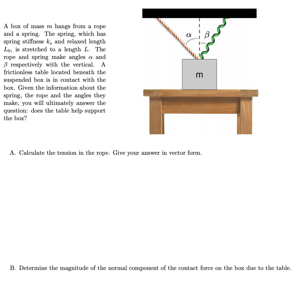 Solved В A box of mass m hangs from a rope and a spring. The | Chegg.com