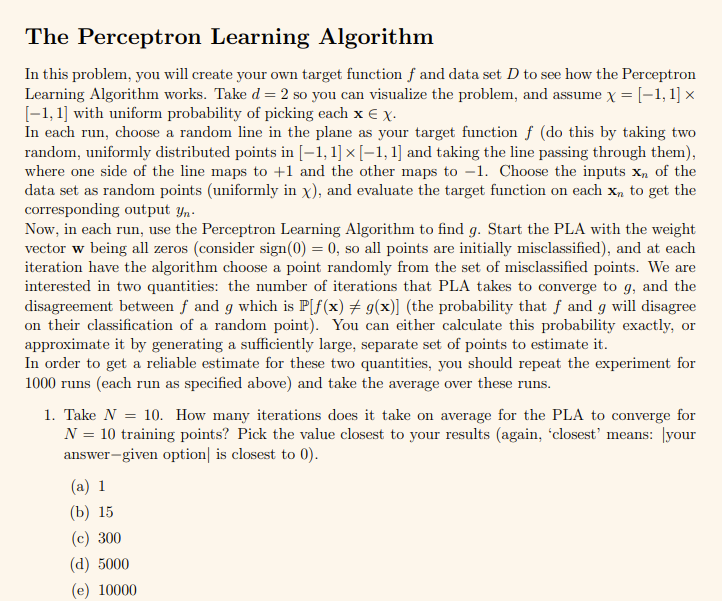 The Perceptron Learning Algorithm In this problem, | Chegg.com