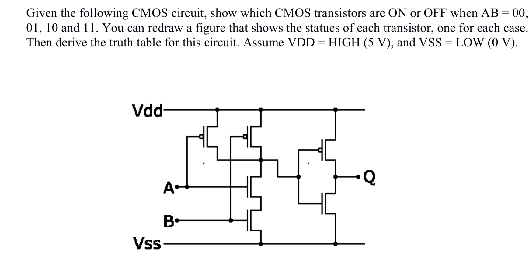 Solved Given the following CMOS circuit, show which CMOS | Chegg.com