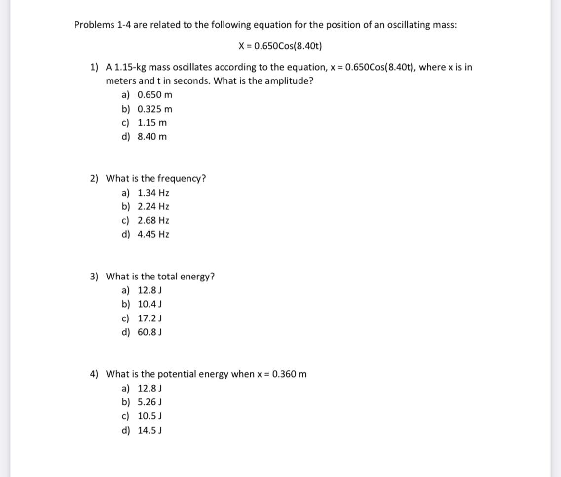 Solved Problems 1-4 are related to the following equation | Chegg.com