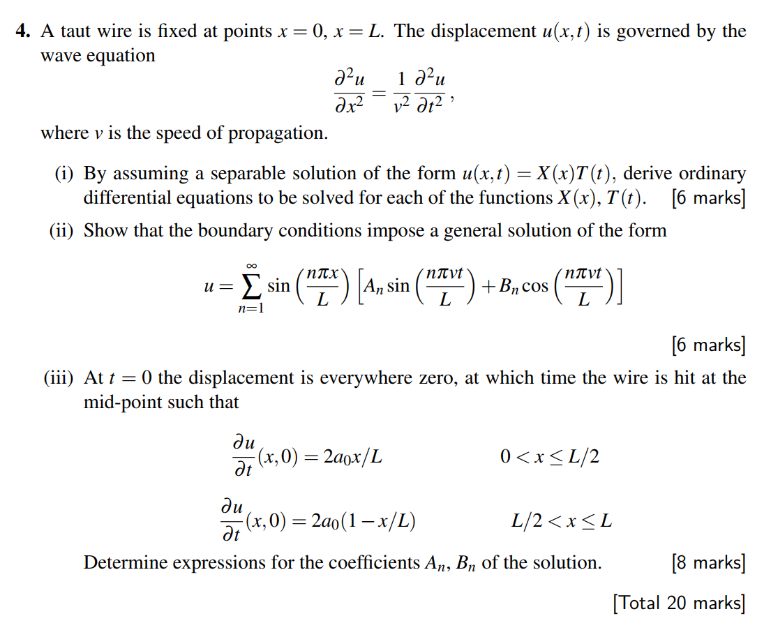 Solved 1 22u 4. A taut wire is fixed at points x = 0, x = L. | Chegg.com