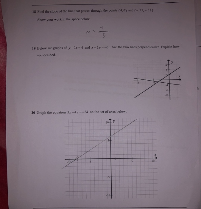 Solved 18 Find the slope of the line that passes through the | Chegg.com