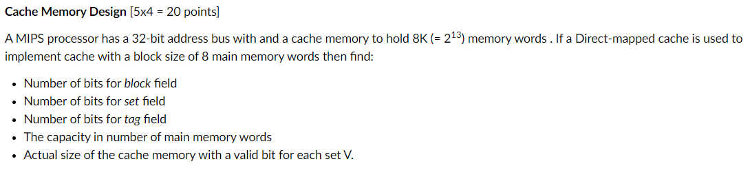 Solved Cache Memory Design (5x4 = 20 points) A MIPS | Chegg.com