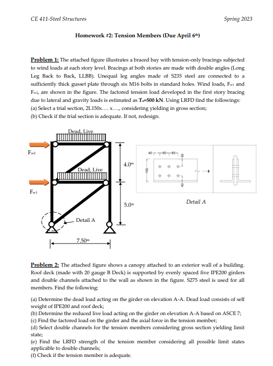 Solved Problem 1: The attached figure illustrates a braced | Chegg.com