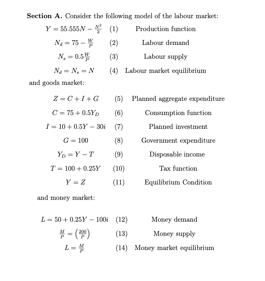 Solved Section A. Consider the following model of the labour | Chegg.com