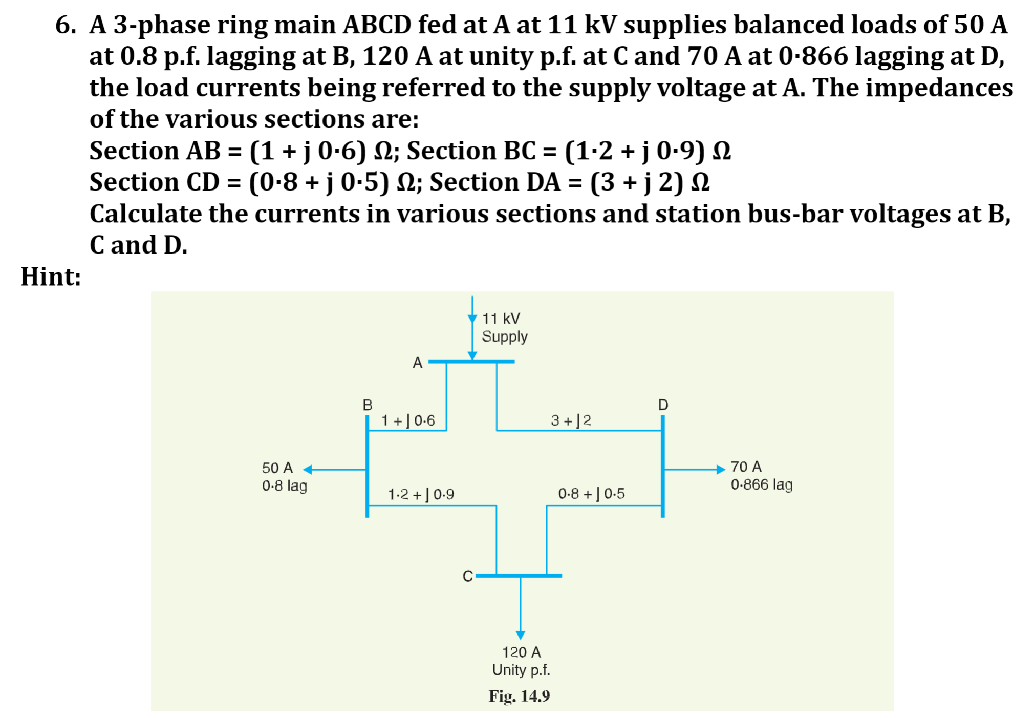 Solved 6. A 3-phase ring main ABCD fed at A at 11kV supplies | Chegg.com